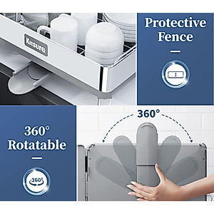 Kitsure 2-Tier Dish Rack, Large Capacity, Stainless Steel, Dish Drying Rack with Drainboard, Multifunctional Kitchen Dish Rack for Dishware