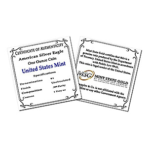 2020 1 oz Silver American Eagle Brilliant Uncirculated with a Certificate of Authenticity $1 BU