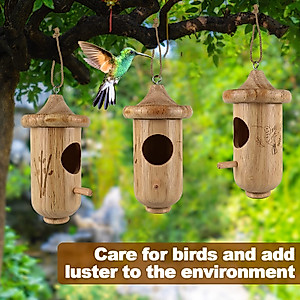 Hummingbird House for Outside Hanging, Wooden Hummingbird Gifts Nest 3 Pack with Hemp Ropes, Gardening Gifts Humming Bird Houses Home Decoration
