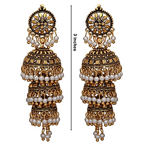 Jwellmart Bollywood Traditional Ethnic Pearl Jhumka Jhumki Indian Earrings for Women (Style1)