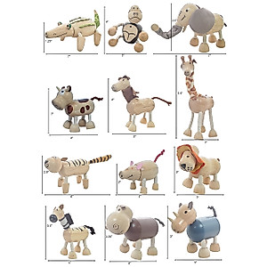 TEKOR Bendable Safari Wooden Animals (Set of 4) | Early Learning Montessori Toy for Toddlers & Kids. Includes a Lion, Alligator, Rhino, Giraffe. Smooth Wood, Bendable Legs, Child Friendly.
