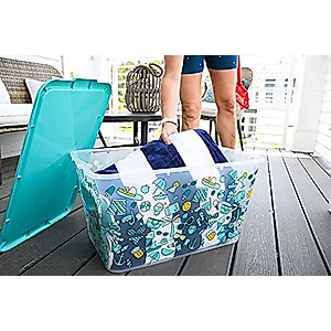 SIMPLYKLEEN 14.5-gal. Reusable Stacking Plastic Storage Containers with Lids, Blue Summer (Pack of 4) Made in the USA