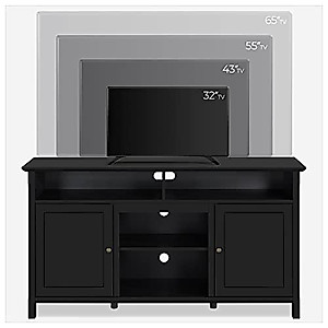 Yaheetech Black TV Stand for TVs up to 65 Inch, Modern Entertainment Center Media TV Console with Open Compartments & Double Doors, TV Cabinet with Storage for Living Room & Bedroom, 31 in Tall