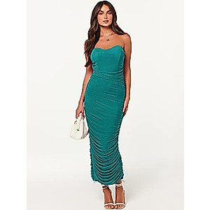 ANRABESS Women Ruched Bodycon Dress 2023 Summer Sexy Strapless Sleeveless Slit Party Cocktail Club Night Dresses Elagant Wedding Guest Evening Graduation Prom Dress 883huqing-M Lake Green