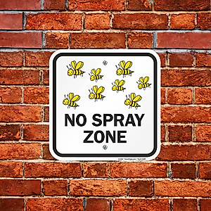 SmartSign 12 x 12 inch “No Spray Zone” Metal Sign with Bees Graphic, 63 mil Laminated Rustproof Aluminum, Black/Yellow on White, Made in USA