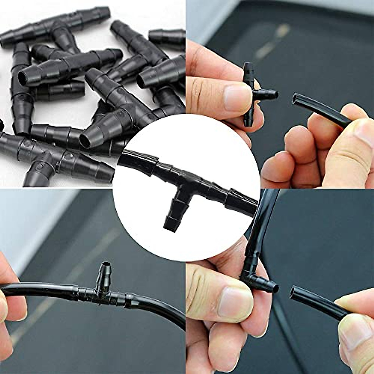 200pcs Irrigation Fittings Kit, Kalolary Drip Irrigation Barbed Connectors for 1/4-Inch Tubing Flower Pot Vegetable Garden Lawn Water Hose Irrigating