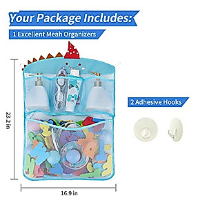 Free Swimming Baby Bath Toy Organizer Set,Quick Drying Mesh Net for Toddler Bathtub Games Holder (Blue)