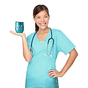 Fancyfams Nurse Gifts for Women - Nurse Gifts - Safety First Drink with a Nurse - 12 oz Stainless Steel Wine Tumbler with Lid and Straw - Nurse Practitioner Gifts (Turquoise)