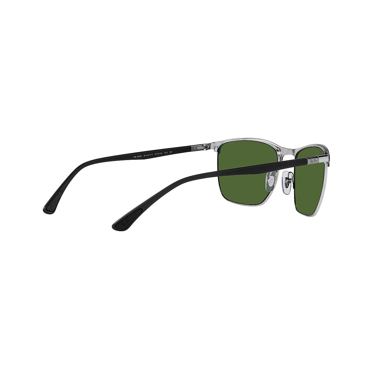 Ray-Ban RB3686 Square Sunglasses, Black On Silver/Polarized Dark Green, 57 mm