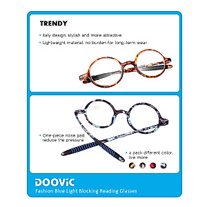DOOViC Round Reading Glasses Blue Light Blocking Flexible Lightweight Readers Fashion Design Different Tortoise Glasses for Women Men & Men +3.5 Strength