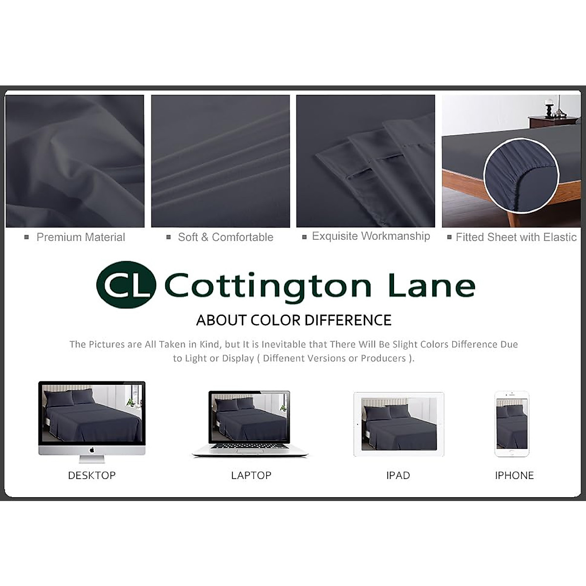 Cot Sheets Set (30" X 75") 4 PCs 400 Tc with 6 Inch Deep Pocket Dark Grey Solid - Cot Sheets for Daycare/Folding Bed/Rollaway Bed/Camp Bunk Beds/RVs/Guest Beds cot Sheet Set