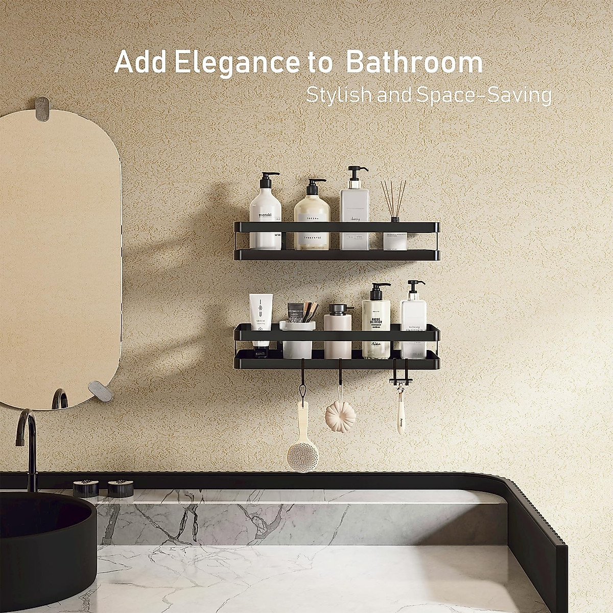 WXCGX Shower Caddy 2 Pack - Shower Organizer for Extra-Large Bathroom Storage with 4 Removable Hooks - Rustproof Bathroom Shower Shelves - Adhesive Or Drilling Wall Shower Shelf for Inside Shower