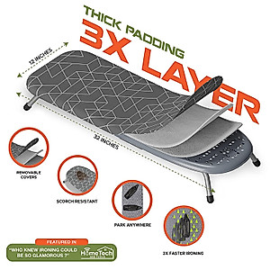 XABITAT Table Top Ironing Board with Wall Mount, D-Crease, Portable Space Saving Mini Laundry Room Iron Board, Foldable Small Ironing Board with Iron Holder, Grey