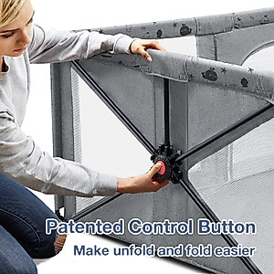 Foldable Baby Playpen, ALVOD 59 * 47 inches Portable Playpen for Babies and Toddlers Indoor & Outdoor Kids Safety Playpen with Carrying Bag, Dark Gray