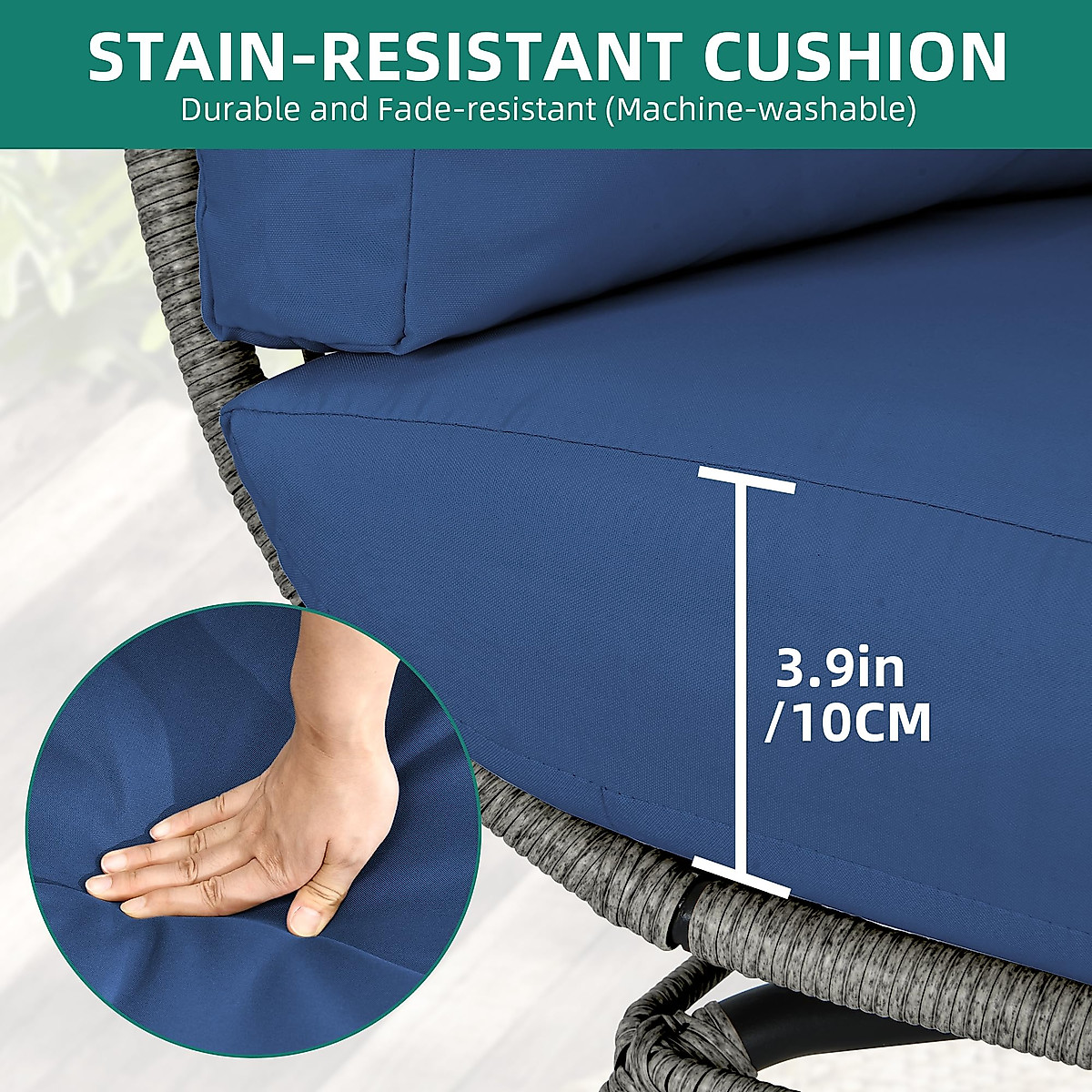 YITAHOME Egg Chair Outdoor, 370lbs Capacity Wicker Patio Basket Chair, All-Weather Oversized Stationary Egg Lounger Chair for Indoor Living Room Outside Balcony Backyard (Black)