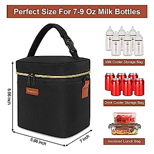 Breastmilk Cooler Bag with Ice Pack, Fits 6 Baby Bottles Up to 9 Ounce Insulated Baby Bottle Bag, Mancro Breast Milk Cooler on The go with Strap, Baby Bottle Cooler Bag for Nursing Mom Daycare, Black