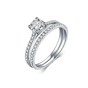 Aihpos 1.0 ct Cushion Cut Engagement Rings For Women, Classic Halo Moissanite Bridal Sets Wedding Rings 18K White Gold Engagement Promise Wedding Ring, Size 8.5