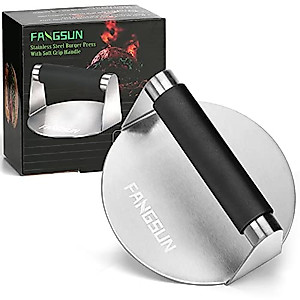 FANGSUN Burger Press with Anti-Scald Handle, 5.8 Inch Stainless Steel Burger Smasher, Round Non-Stick Hamburger Press for Griddle, Griddle Accessories Kit for Flat Grill Cooking, Gift Package