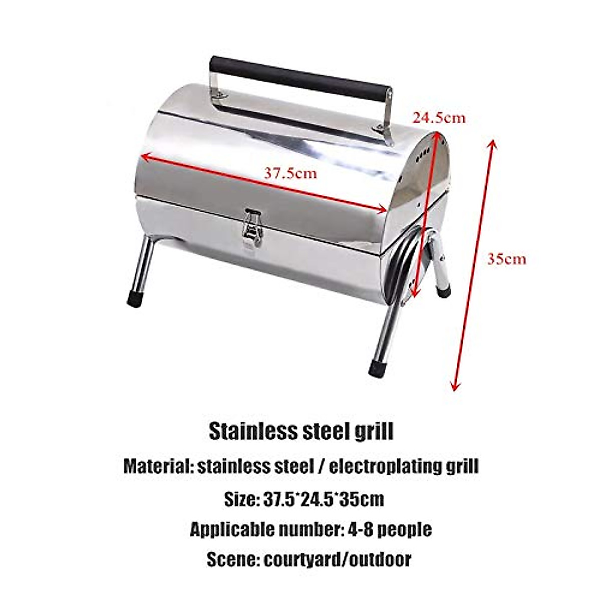 Portable BBQ Grill Portable Charcoal Grill Mini Lightweight BBQ Smoker Grill for Outdoor Barbecues Camping Backyard Garden Picnic Beach Party, Stainless Steel, Silver for Patio Backyard Barbecue Campi