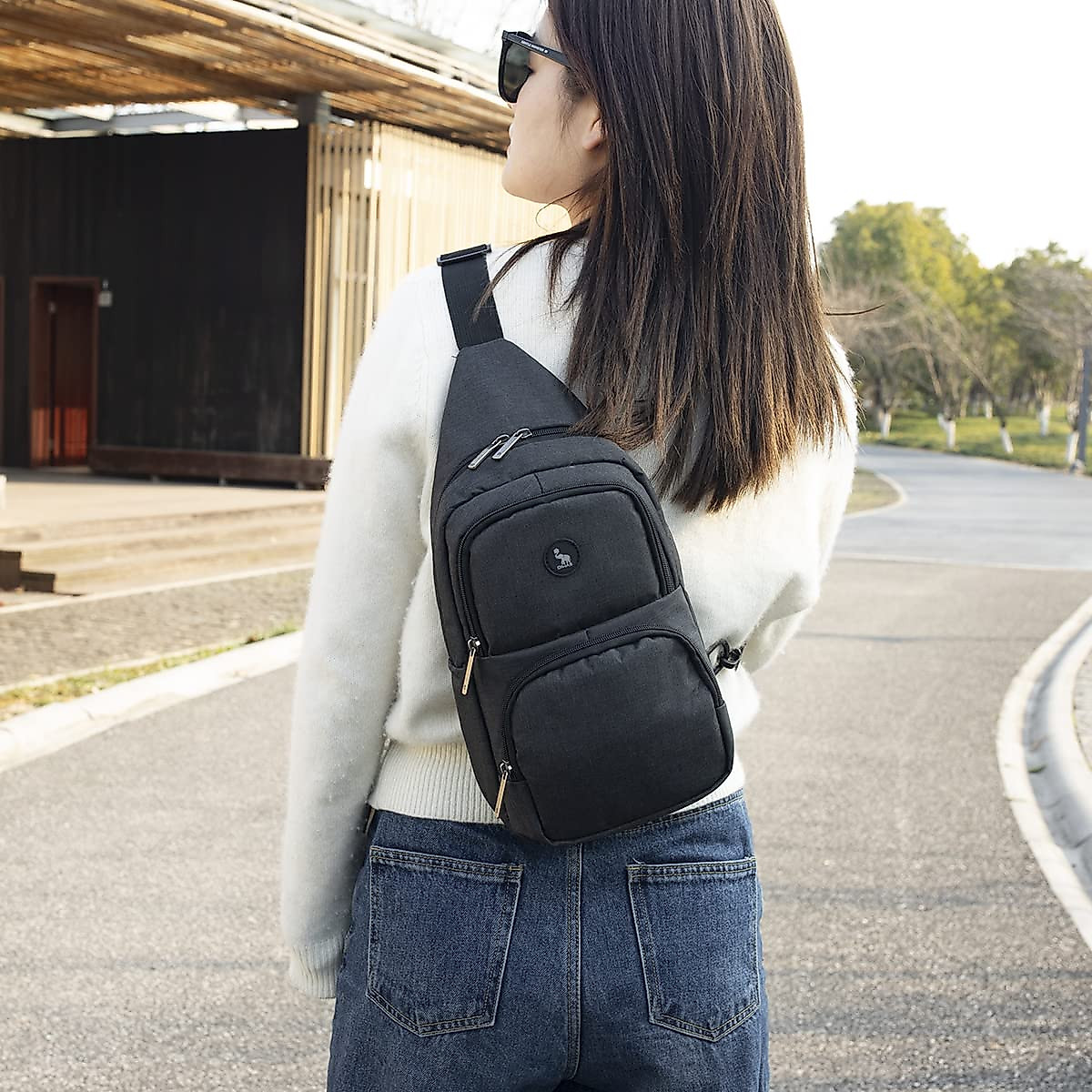 OIWAS Small Sling Backpack for Men Women Travel Crossbody Shoulder Bag Chest Hiking Daypack Black