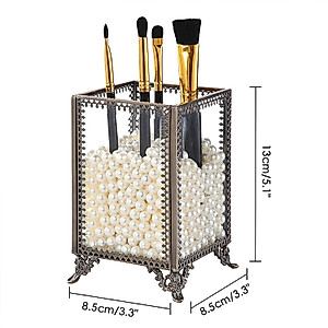 PuTwo Makeup Organizer Vintage Make up Brush Holder with Free White Pearls - Small