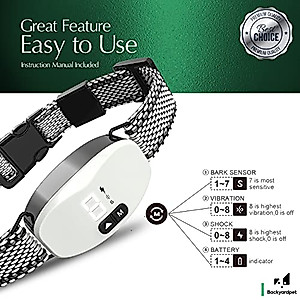 BackyardPet Dog Bark Collar, Rechargable Anti Barking Collar for Dogs with 7 Adjustable Sensitivity Levels and 8 Adjustable Shock and Vibration Levels - Bark Collar for Small, Medium and Large Dogs