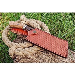 Damascus Meat Cleaver Knife, Damascus Steel Chef Knife & Butcher Knife - Multipurpose Sharp Knife, Vegetable Cleaver & Meat Cleavers, Kitchen Knife for Meat with Rose Wood Handle & Knife Sheath