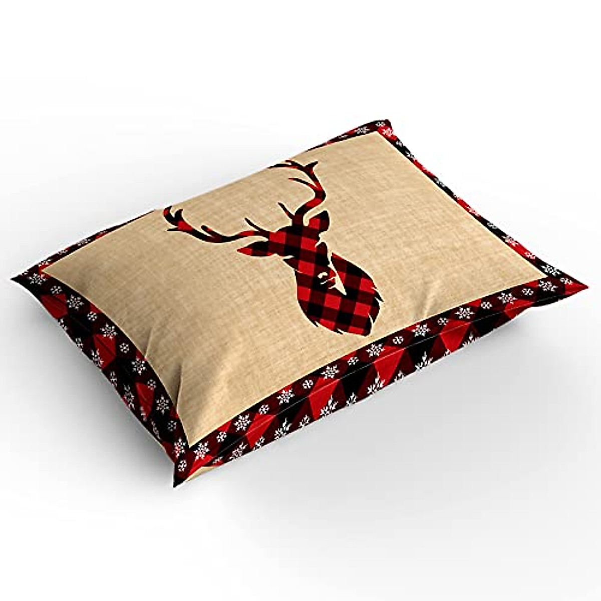 TocaHome Duvet Cover Twin Size, 4 Pieces Comforter Cover Set, Christmas Red Lattice Elk Snowflake Border Soft Bedding Sets - 1 Twin Duvet Cover, 1 Bed Sheet and 2 Pillowcases