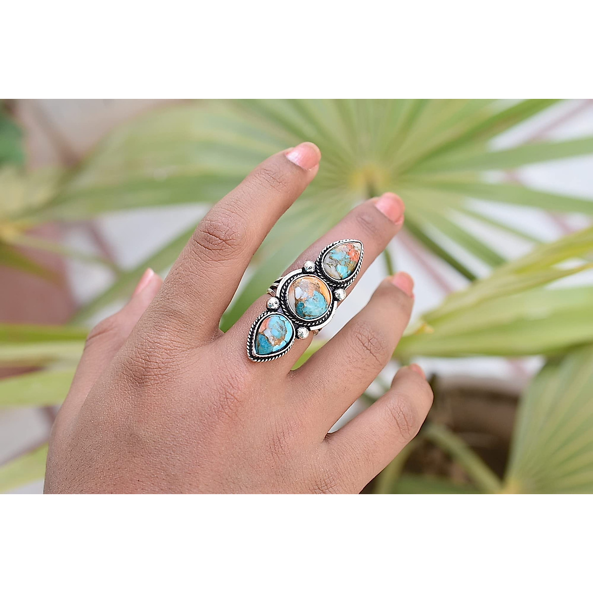 Rekha Gems Oyster Copper Turquoise 925 Sterling Silver Ring-Vintage Ring-Handmade Ring-Birthday Gift-Spiny Turquoise Ring-Boho and Hippie Ring-Birthstone Ring-Turquoise Jewelry- TQ-24 (4.50 US)