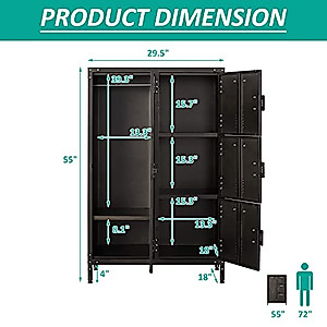 SISESOL Metal Locker Storage Cabinet, 55" Lockers Locking Cabinet Lockers for Employees, Mini Locker for Home, Bedroom, School, Office, Gym