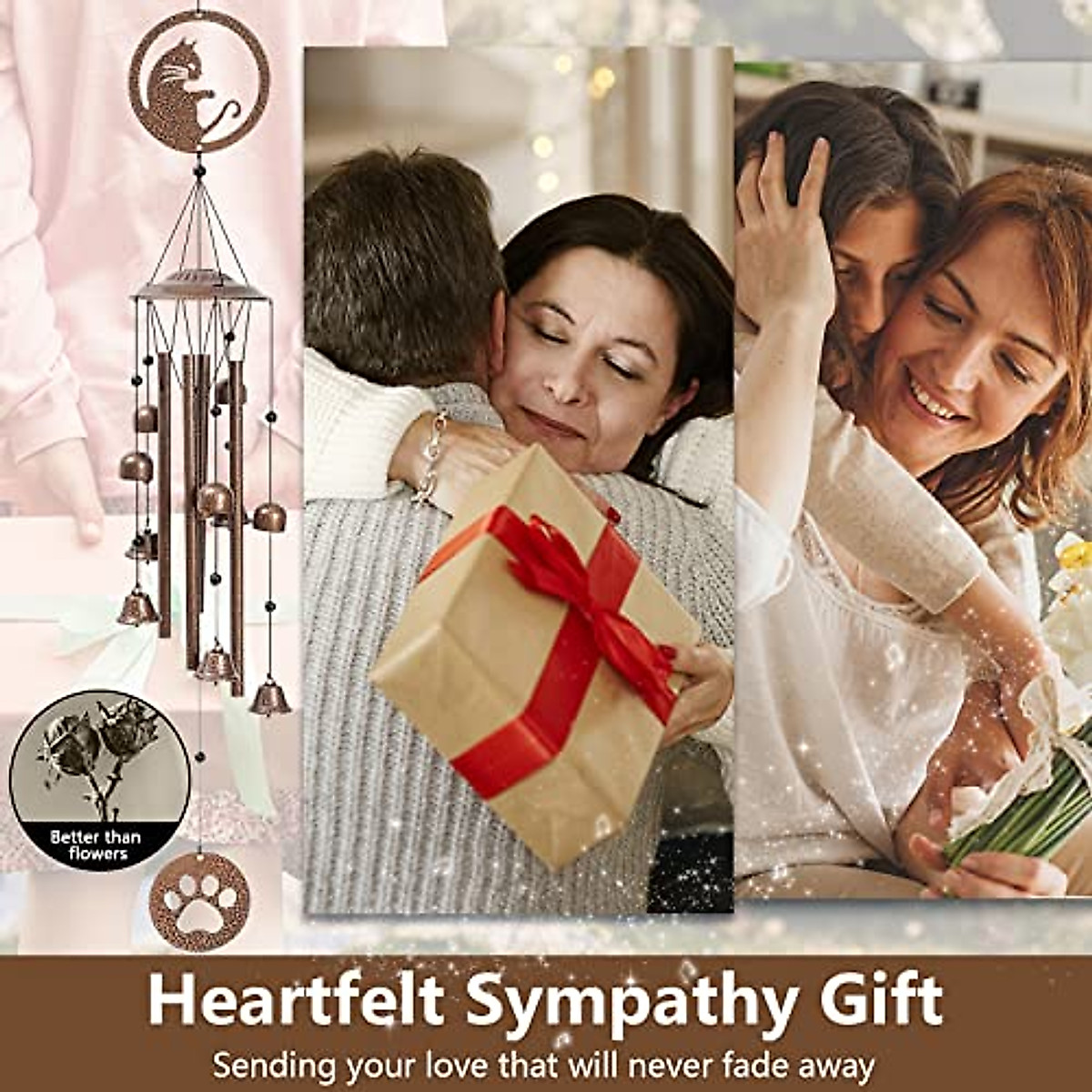 Iwaiting Outdoor Cat Wind Chimes for Outside, Memorial Wind Chimes Gifts for Mom,Great Gift for Your Own Patio, Porch, Garden, and Backyard