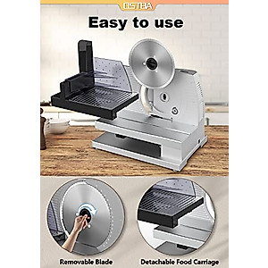 OSTBA Die-Cast Electric Deli Food Slicer with Two Removable Stainless Steel Blades,0-23mm Adjustable Thickness Meat Slicer for Home, Food Slicer Machine with Food Tray,160W