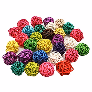 LIUSM 20 Pcs Colorful Handmade Wicker Rattan Balls Decorative, Pet Bird Chew Toy Party Wedding Table Decoration Decorative Crafts Hanging DIY Accessories