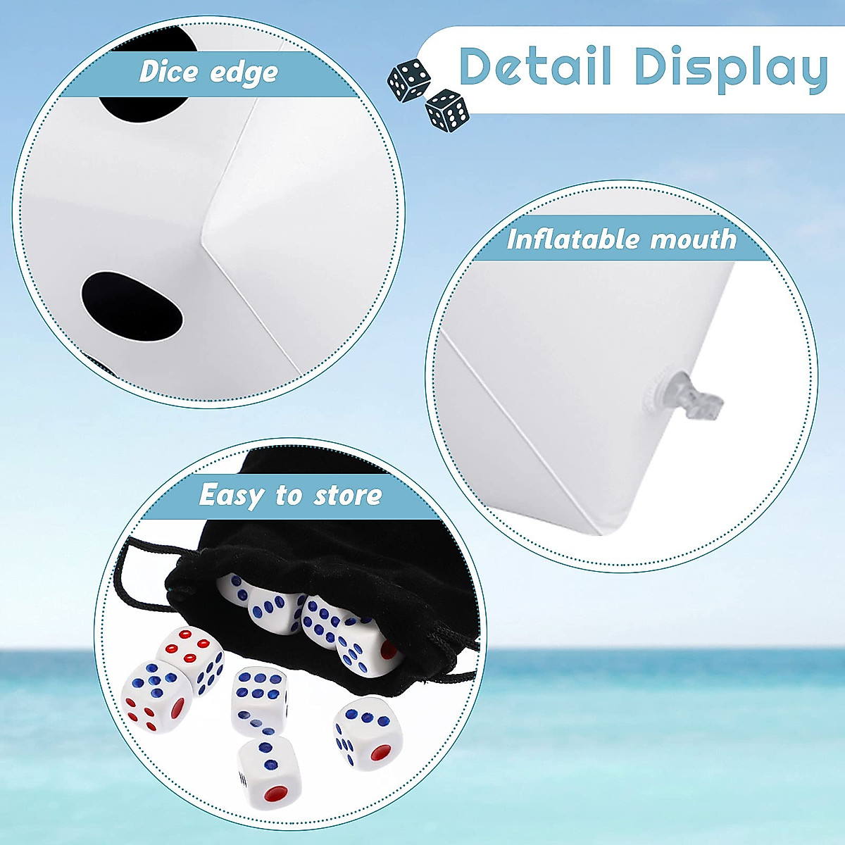 Sumind 12 Inch Jumbo Inflatable Dice Outdoor Fun Huge Inflatable Dice Set Include 3 Jumbo Inflatable Dices, 10 Pieces 12 mm Plastic Dices for Indoor Outdoor Broad Game and Pool Party Supplies Prop Toy