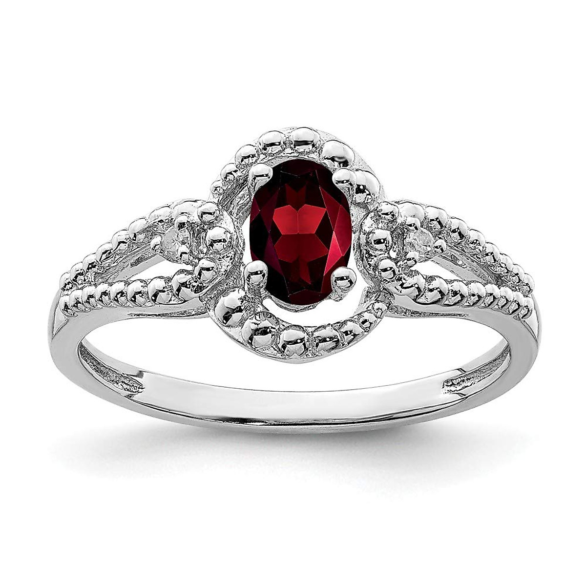 Solid 925 Sterling Silver January Simulated Birthstone Simulated Garnet & Diamond Engagement Wedding Ring (.02 cttw.) (2mm)