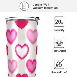 HXshaoye colorful gradient heart peach Stainless Steel cups with lids and straws with Straw Leak Resistant Flip travel mug with lid for Home, Office or Car safe 20oz coffee mug vaso termo para cafe