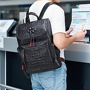 boshiho Real Leather Laptop Backpack Fashion Travel Bag Daypack for Men, Crocodile Pattern ( L)