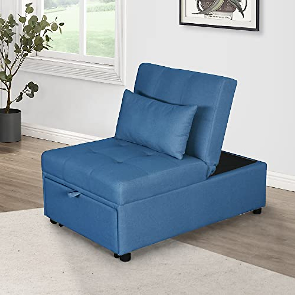 FANYE 3-in-1 Upholstered SofaChair Convertible Single Sleeper Couch Bed, Modern Pull Out Lounger Armchair W/Adjustable Backrest for Home Office Apartment Furniture