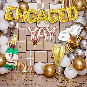 KatchOn, Yay Engaged Balloons Set - 37 Inch, Pack of 13 | Engagement Balloons, Engagement Party Decorations | Champagne Balloon, Engagement Decorations | Ring Balloons, Bachelorette Party Decorations