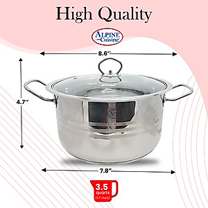 Alpine Cuisine Stainless Steel Dutch Oven with Lid 3.5 Quart & Easy Cool Handle, Food Grade Stainless Steel Heavy Duty, Commercial Grade Healthy Cookware kitchen Dutch oven