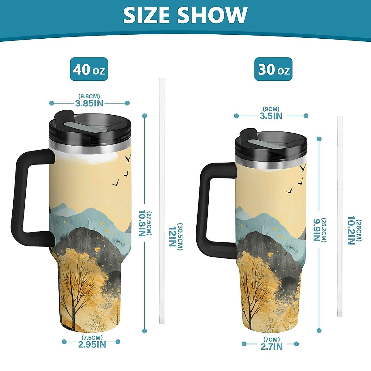 Selerdon 40 oz Tumbler Landscape Art with Handle and Straw Lid Vacuum Stainless Steel Insulated Water Bottle Travel Mug Car Cup Holder Friendly BPA Free for Gym Travel Office