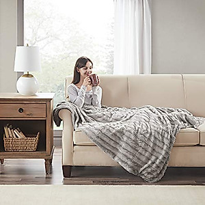 Beautyrest Duke Weighted Adult, Faux Fur, Glass Beads Filling, and Removable Cover Calming Heavy Blankets, 60x70-12lbs, Grey