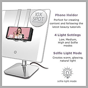 Conair Reflections LED Lighted Social Media Makeup Mirror, 1x/10x Magnification Spot Mirror, with Phone Holder, Polished Chrome finish