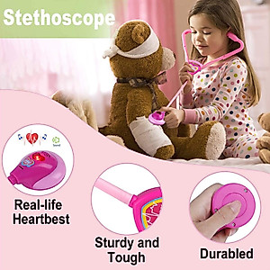 GINMIC Kids Doctor Play Kit, 22 Pieces Pretend Play Doctor Set with Halloween Role Play Doctor Costume and Carry Case for Toddlers and Kids, Medical Dr Kit Toys for Girl Age 3 4 5 6 7 Year Old