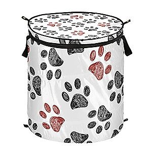 Doodle Paw Pop Up Laundry Hamper With Lid Foldable Laundry Basket With Handles Collapsible Storage Basket Clothes Organizer for Apartment Camping Picnic