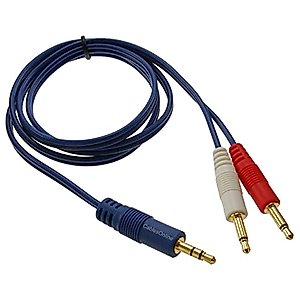 6ft CablesOnline 3.5mm Stereo Male to Dual (Rd/Wh) Mono 3.5mm Blue Audio Breakout Cable