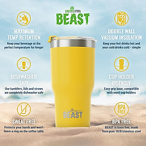 Beast 40 oz Tumbler Stainless Steel Vacuum Insulated Coffee Ice Cup Double Wall Travel Flask (Lemon)