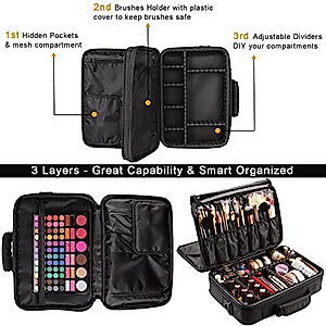 VASKER Makeup Travel Organizer Large Makeup Bag Professional Makeup Train Case Travel Cosmetic Organizer 3 Layers Waterproof Portable Makeup Artist Storage Box Adjustable Dividers Gift for Women