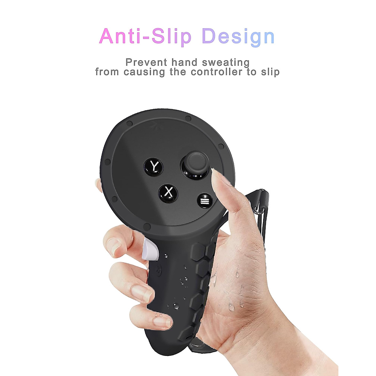 Lonxmovs Controller Grip Cover Compatible with Meta/Oculus Quest 3 Grips Cover for VR Touch Plus Controllers Covers Protector with Battery Opening Cover and Knuckle Straps(Black)