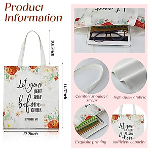 Huhumy 12 Pcs Christian Gift Bible Tote Bags for Women Religious Bulk Floral Christian Canvas Tote Religious Reusable Bags Bible Verse Book for Christmas Gift